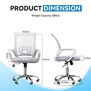 Nazhura Mesh Office Desk Chair with Adjustable Height and Swivel, Mid-Back with Armrests and Lumber Support(Mid-Height, Grey)