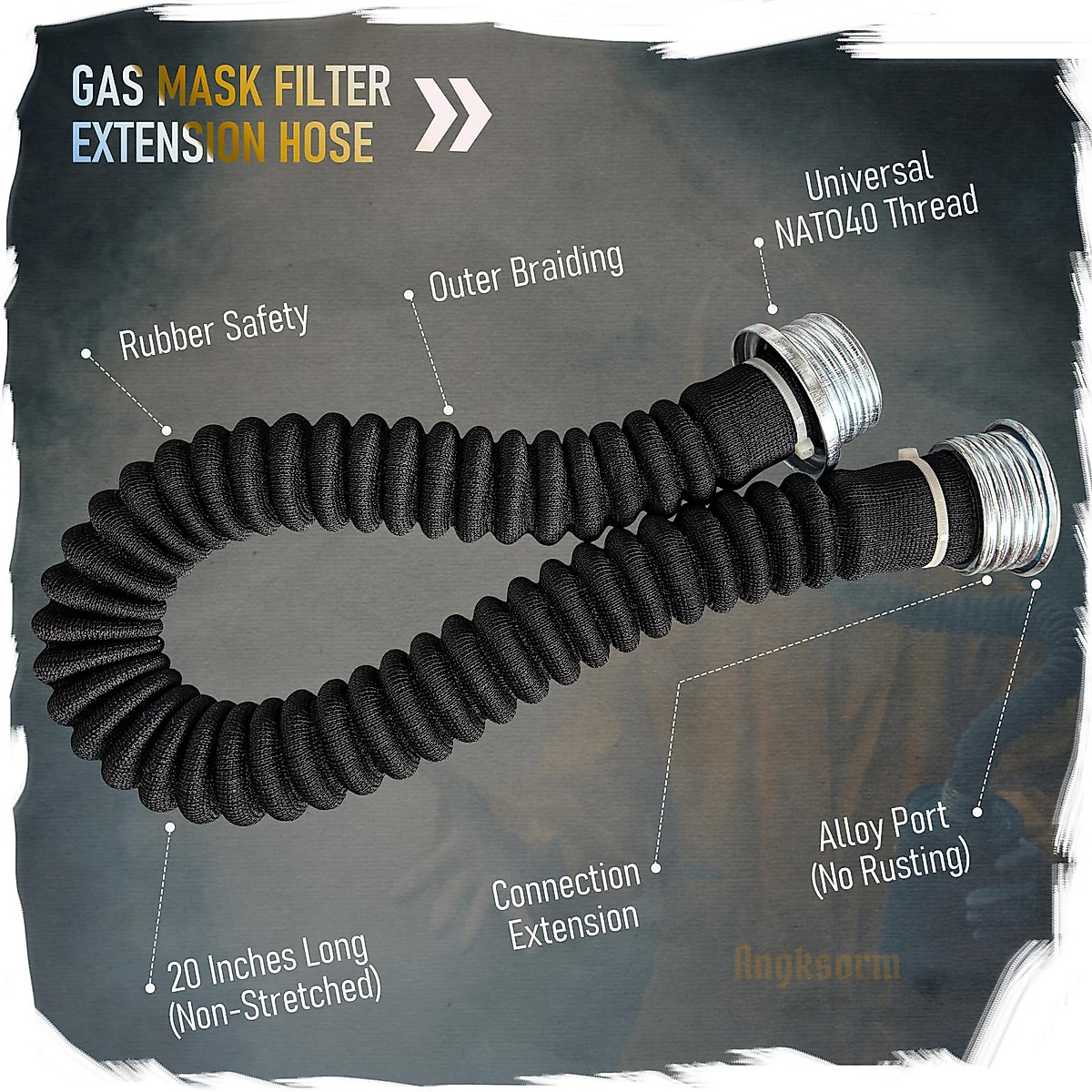 Angksorm PST-100X Respirator Hose Tube Pipe Assembly Universal 40mm Thread Extension Hose, 20-inch Length, Black, 1PCS