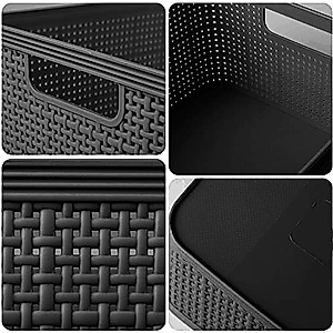 24 Pack Plastic Storage Baskets(Black), Small Pantry Organization and Woven Storage Bins for Organizing Home&Kitchen, Bedroom&Bathroom, Desktops&Cabinets-9.53" x 7.36" x 4.13"