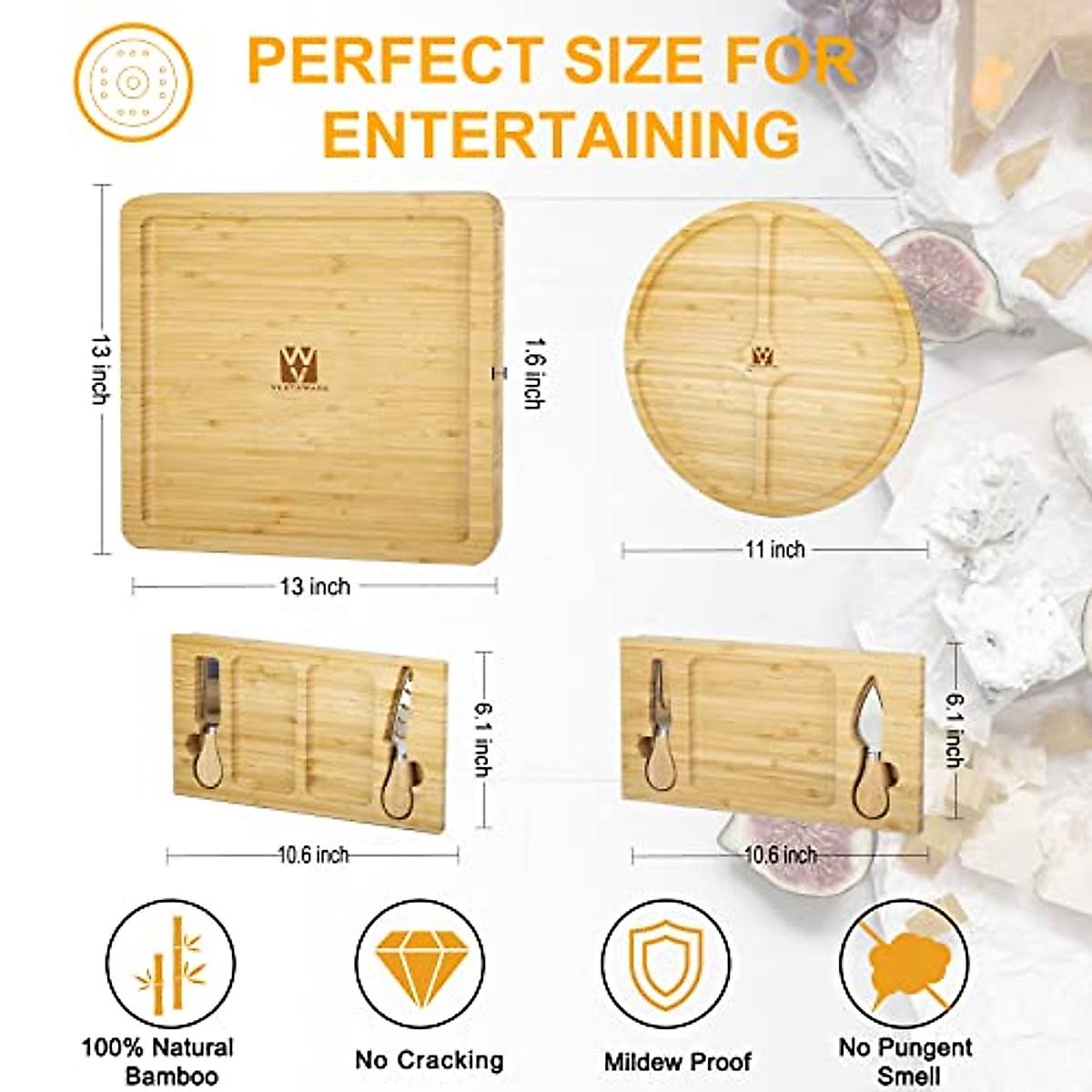 Vestaware Charcuterie Boards Gift Set, Large Charcuterie Board Set with Round Fruit Plate, Cheese Boards Charcuterie Boards - Wedding Gifts for Couple, Bridal Shower Gift, House Warming Gifts New Home