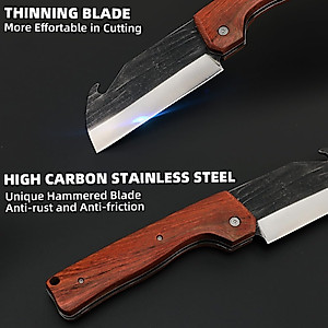 zarfand Folding Cleaver, Pocket Folding Chef Knife with Forged Steel Blade, Folding kitchen knife with Solid wood Handle Camping BBQ trip Outdoor Portable kitchen knife with Bottle Opener. (Type-A)