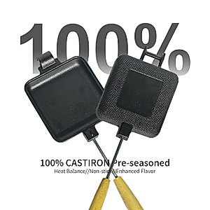 CretFine Cast Iron Pie Maker Breakfast Sandwich Maker Panini Grill Press for Stovetop Camping Handheld Pudgy Hobo Pie Toastie