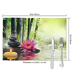 Zen Stone Lotus Bamboo Placemats Set of 6,Table Mats Heat-Resistant Washable Non-Slip Place Mats for Party Family Dining Kitchen Home Wedding Holiday Party Decorations 12 X 18 Inch