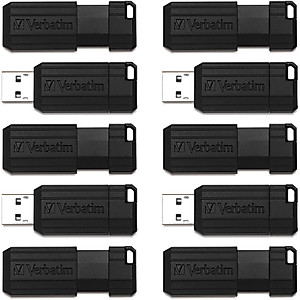 Verbatim 32GB PinStripe Retractable USB 2.0 Flash Thumb Drive – 10 Pack – Black