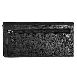 Zinda Genuine Leathers Women’s Wallet RFID Protection Long Purse Flap Over (Ebony)