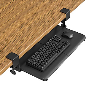 BONTEC Keyboard Tray Under Desk, Pull Out Keyboard & Mouse Tray with C Clamp, 25.6“(30” Including Clamps) x 11.8“ Steady Slide-Out Computer Drawer for Typing, Perfect for Home or Office