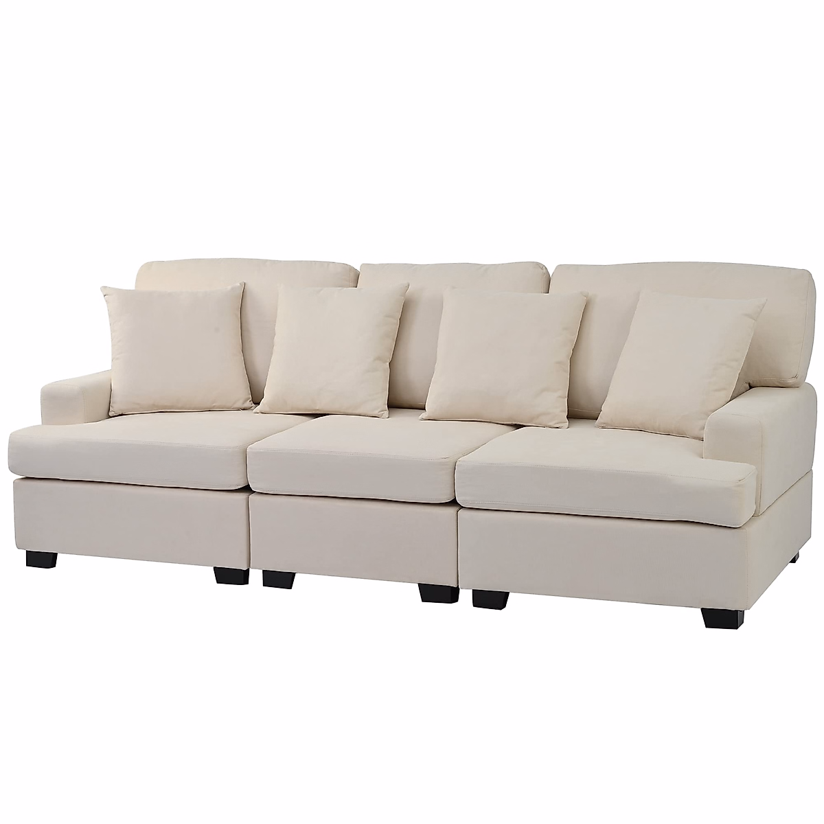 Merax Sofa with Removable Back and Seat Cushions and 4 Comfortable Pillows, Beige