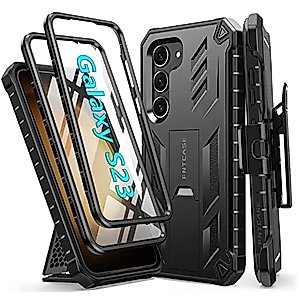 FNTCASE for Samsung Galaxy S23 Case: Heavy Duty Rugged Shockproof Protective Cover with Belt-Clip Holster & Kickstand | Military Grade Protection Durable Phone Case for Galaxy S23 6.1 inch (Black)