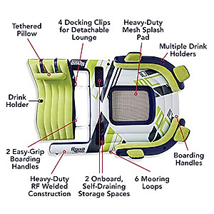 Aqua Inflatable Lake Float for Adults | Floating Island - Dock - Lake Raft with Docking Lounger, Navy/Lime/White