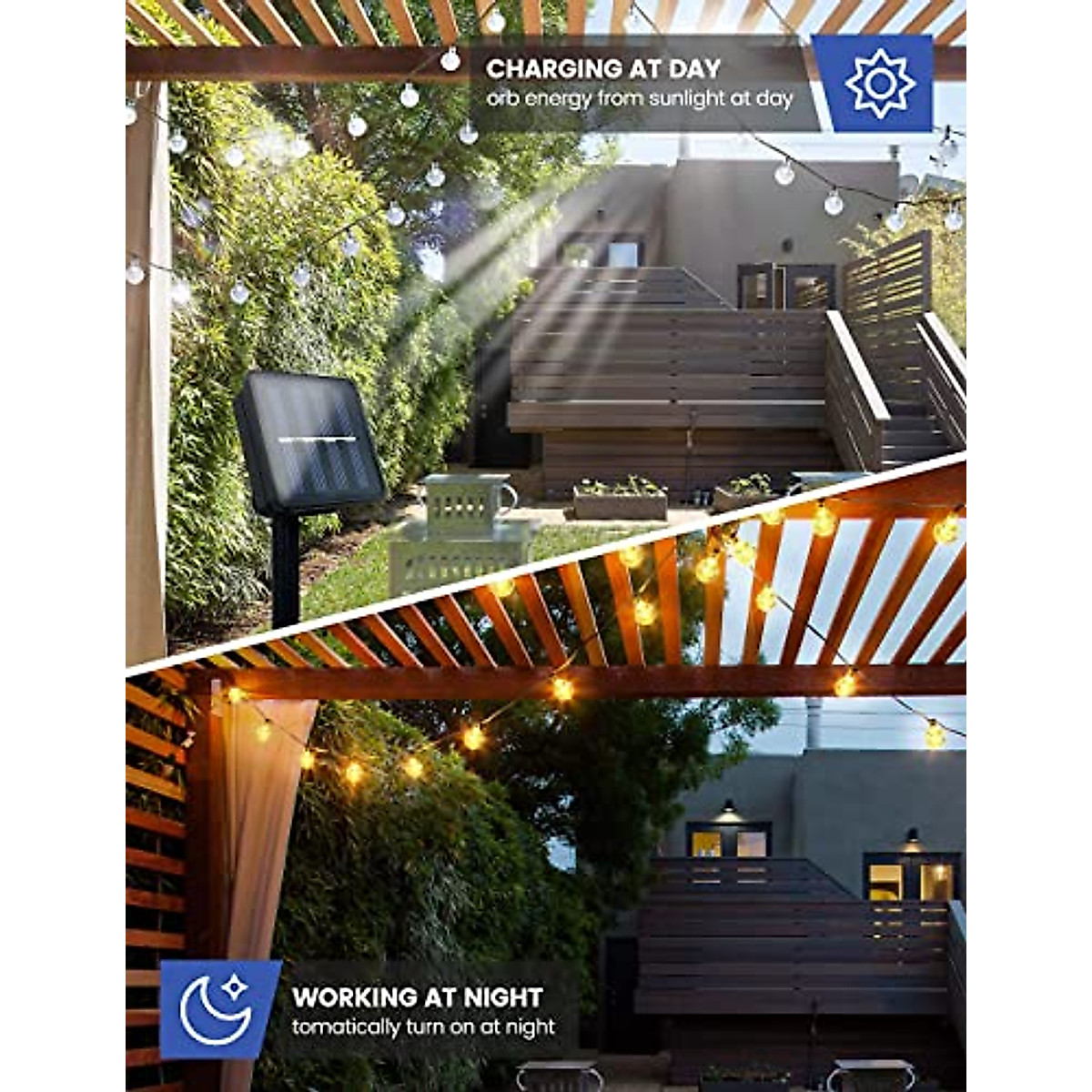 Bryopath Solar String Lights Outdoor, Solar Xmas Tree Lights, Crystal Globe Lights with 8 Lighting Modes, Waterproof Solar Powered Patio Lights for Garden Yard Porch Wedding Party Decor Halloween