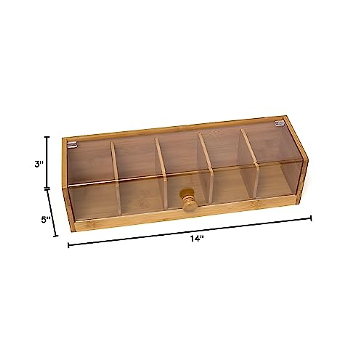 Lipper International 8187 Bamboo Wood and Acrylic Tea Box with 5 Sections, 14" x 5" x 3-3/4"