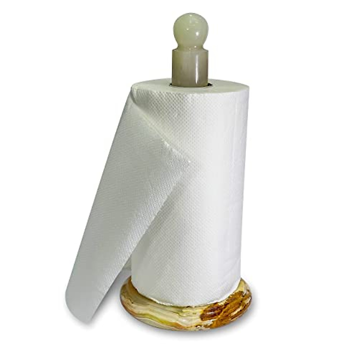 TheWolfard Luxury Handmade Calcite Crystal Paper Towel Holder Stand for Kitchen Countertop, Dining Table, Cabinet, Bathrooms & Housewarming Gifts and Healing Stone, WhitanBrown, 12.5x6x6 (PTH2021)