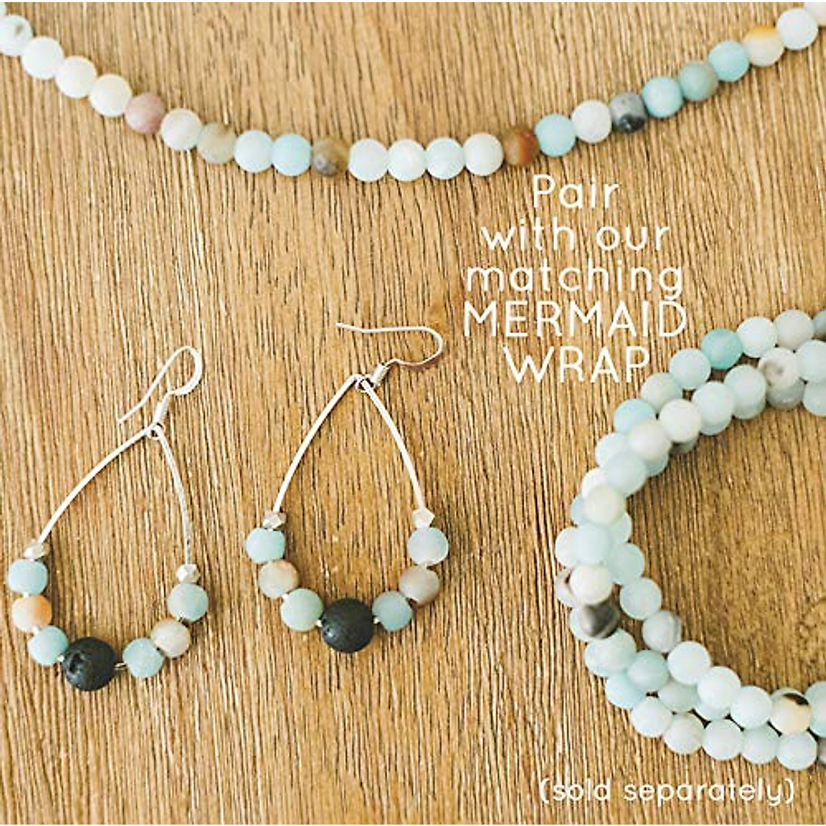 Subherban Essential Oil Earrings - MERMAID Aromatherapy Hoop Earrings with Lava Rock - Anti Stress & Anxiety Amazonite - Handmade Jewelry - Gifts for Women