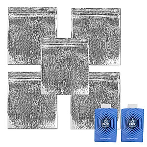 Insulated Easy Zip Lock Resealable Aluminum Bag with ice pack Lunch Bag Sandwich Bag Hot & Cold Pouch Reusable Thermal Picnic Bag With ice pack ( 5, 7 * 10 , ice pack 2 )