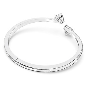 SWAROVSKI Mesmera Bangle Bracelet, Heart-Shaped Clear Crystals on a Rhodium Finish Cuff, Size M, from the Attract Soul Collection