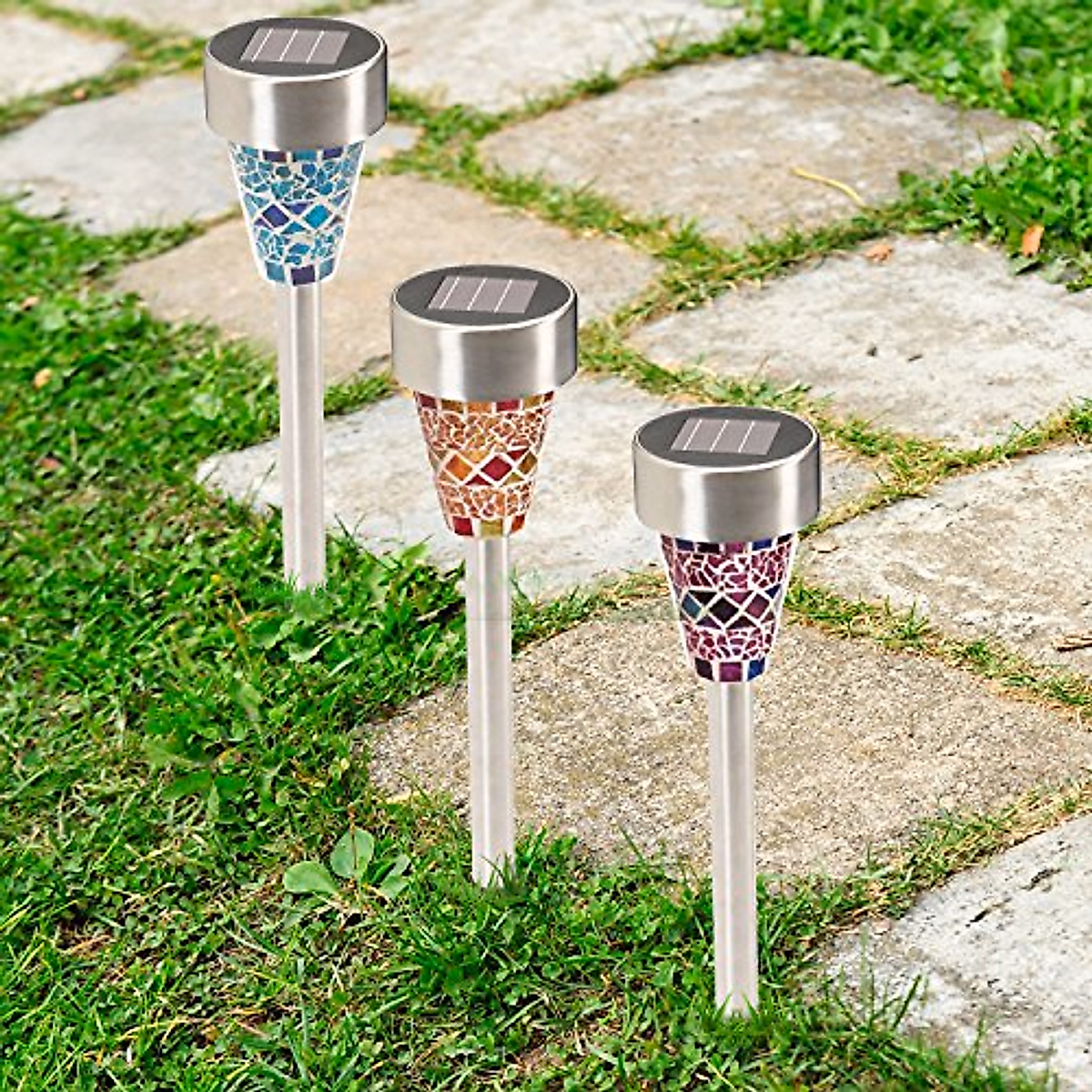 Solarek Solar Powered Mosaic Garden/Lawn/Path Rechargeable LED Lights (Stainless Steel, Landscape Lights for Outdoors, 4 Lights/Box, Solar Powered Self Efficient) - 6 Lights/1 Pack
