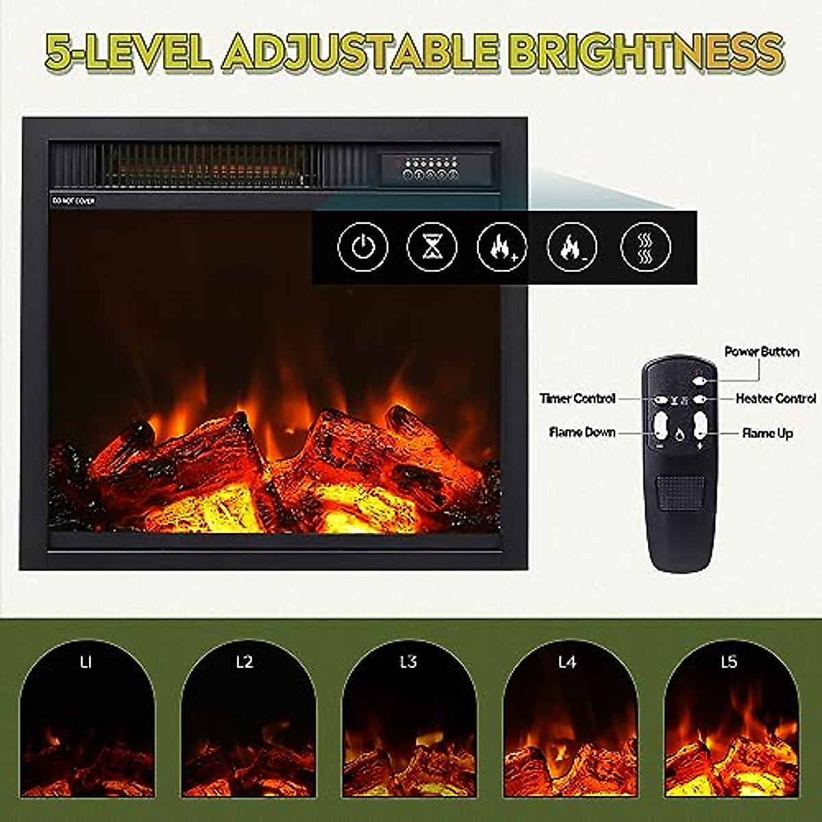 WLIVE Fireplace TV Stand for 65" TV, Entertainment Center with 18 Inch Electric Fireplace, TV Console with Open Shelves for Living Room and Bedroom, Black