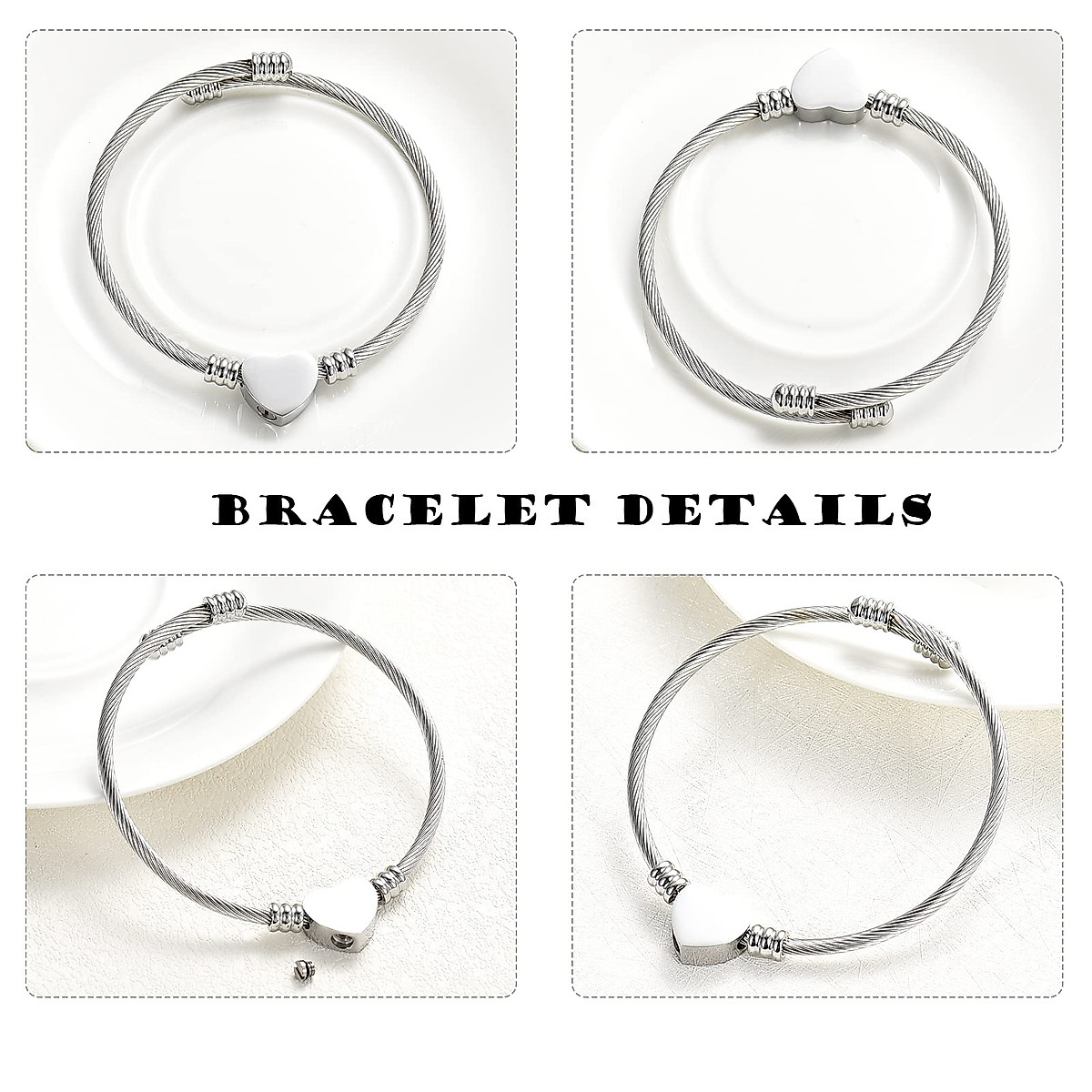 constantlife Cremation Bracelet for Ashes Memorial Jewelry Stainless Steel Heart Shape Urn Pendant Bangle Loved Ones Funeral Ashes Holder Keepsake Gift (A-Silver)