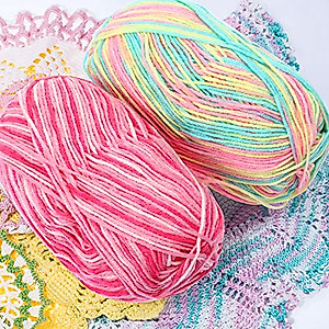 WILLBOND 6 Pcs 50g Crochet Yarn Multi Colored Knitting Yarn Bulk Acrylic Weaving Yarn Crocheting Thread (Pink, Yellow Green, Multicolor, Blue, Yellow Red, Yellow Green Pink, 3-Ply)