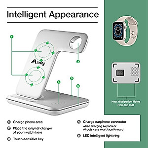 Charging Station for Apple Devices, Wireless Charger Compatible with iPhone 13/12/12 Pro/11/X/XS/XR/8Plus, Hollow Design Charger Stand Compatible for Apple Watch 6/5/4/3/2/SE, AirPods Pro/2