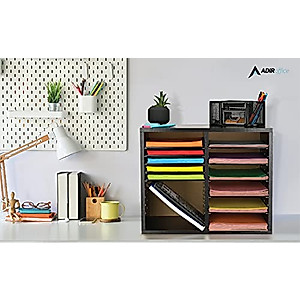 Adir Wooden Literature Organizer Sorter - Stackable File Mail Craft Paper Storage Holder with Removable Shelves for Office, Classrooms, and Mailrooms Organization (12 Compartment, Black)