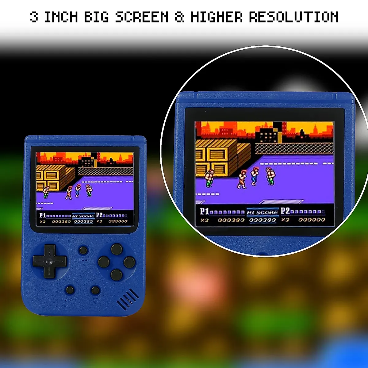 PomisGam Handheld Game Console, Retro Mini Game Player,500 Classical FC Games, Support for Connecting TV & Two Players with Rechargeable Battery Gift for Kids and Adult (Blue)