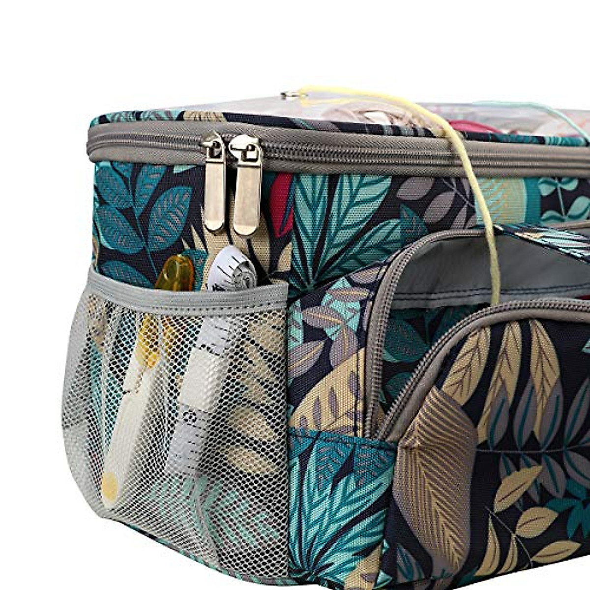 Yarn Storage Tote with Mini Yarn Drum, Knitting Bag Organizer Crochet Tote Bag for Yarn Storage,Dust-Proof Transparent Top,3 Large Grommets for Tangle Free,Sewing and Knitting Supplies