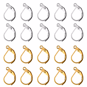 TOAOB 200pcs French Earring Hooks Leverback Ear Wire 10x15mm Silver and Gold Plated Metal Brass Hypoallergenic Earring Supplies Jewelry Making Findings