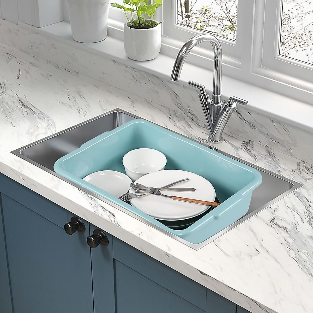 Yesdate Commercial Bus Box, 4-Pack Plastic Bus Tubs, 13 L Capacity, Green