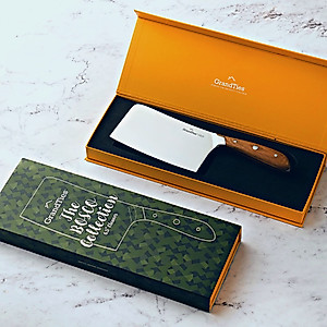 GRANDTIES Meat Cleaver – 6.5” Heavy Duty Butcher Vegetable Bone Knives, Full Tang Sharp High Carbon German Stainless Steel Chopper, Ergonomic Wooden Handle with Gift Box – Bosco Series