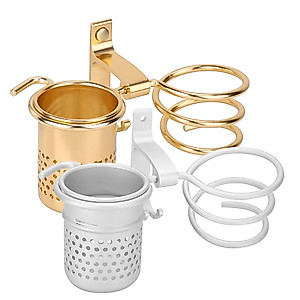 Hair Dryer Holder with Aluminum Storage Holder Wall Mount Hair Dryer Holder Wall Phone Holder with Fixing Screws for Hair Dryer, Hair Straightener(Gold)