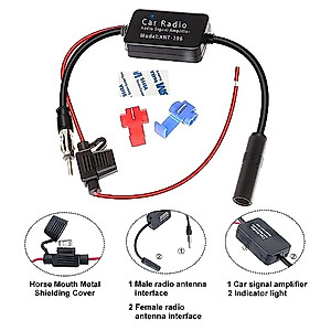 AICEL Car Antenna Booster, FM Radio Antenna Amplifier, Universal 12V Car FM Radio Aerial Antenna Amplifier Strengthen Booster, Signal Reception Adapter for Car Stereo, Audio, Radio, Media