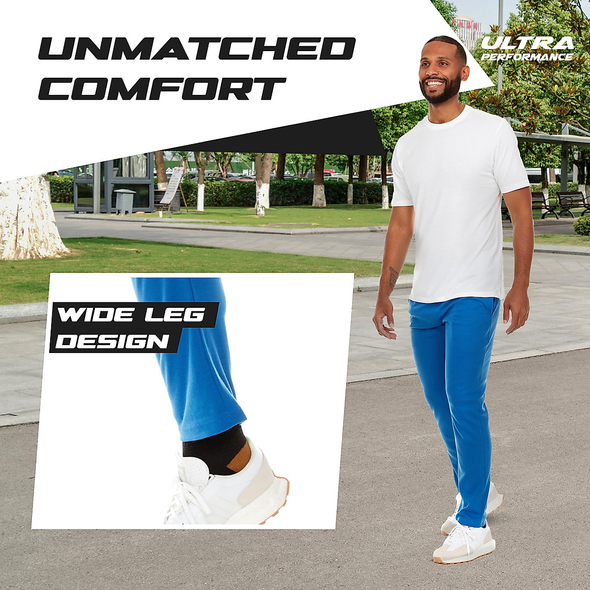 Ultra Performance 3 Pack Mens Sweatpants, Wide Leg Open Bottom Lounge Sweat Pants for Men