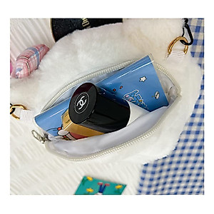 Kawaii Cat Plush Crossbody bag with Adjustable Lanyard, Kawaii Handbag with Zipper, Wallet Fluffy Purse Shoulder Bag Coin Pouch Accessories for Women Girls