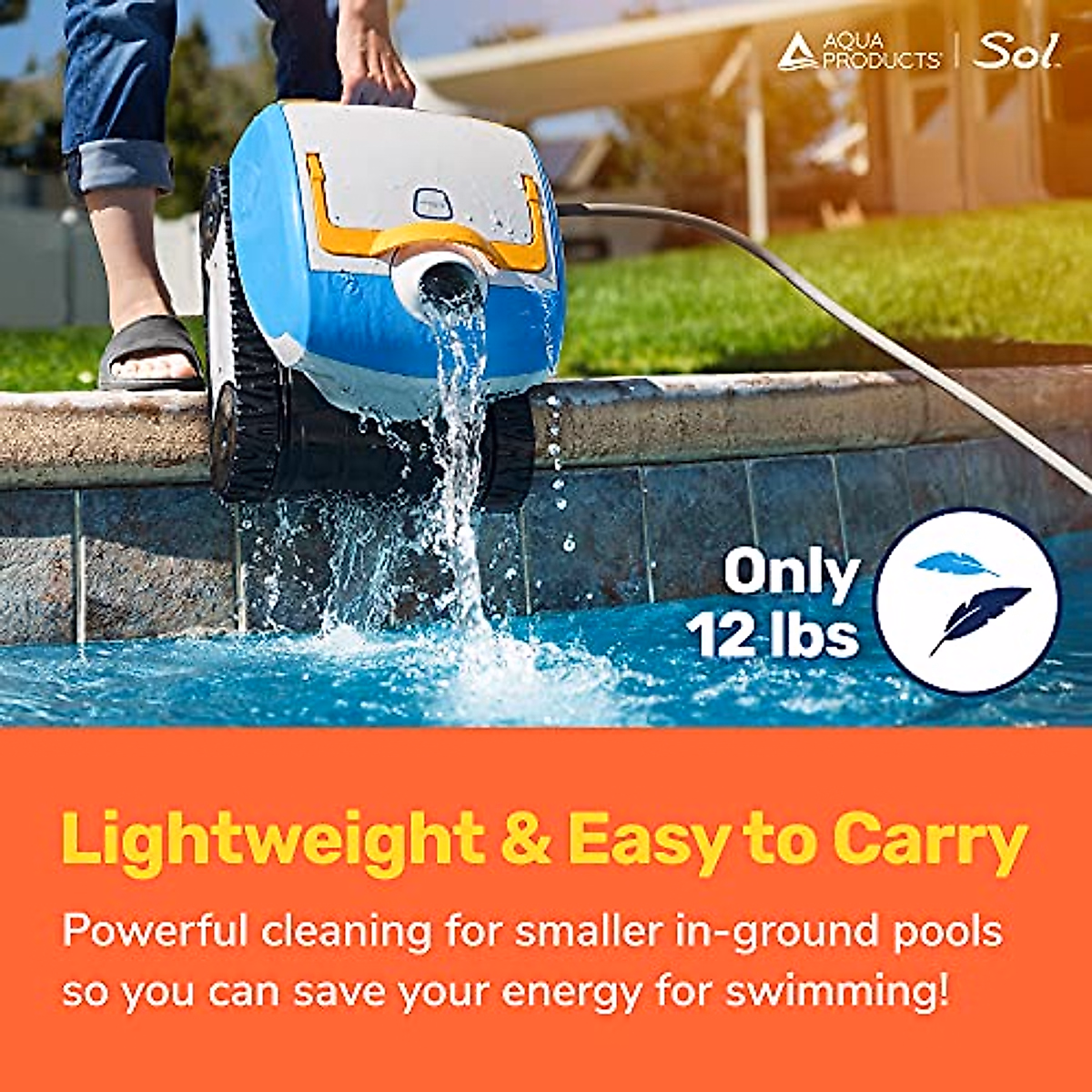 Aqua Products Sol Robotic Pool Cleaner, Automatic Vacuum for Inground Pools up to 36ft, 50ft Cable Length, Wall Climbing Vac w/Strong Suction & Easy to Clean Debris Basket