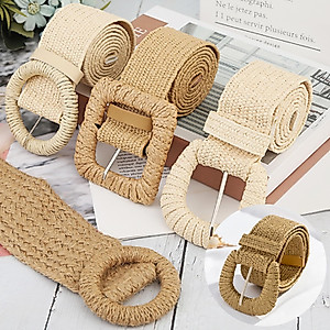 SeptCity Woven Belts for Women, Wide Women Belts for Dresses and Jeans, Boho Stretchy Ladies Belts Gift for Christmas (Khaki with Square Ring)