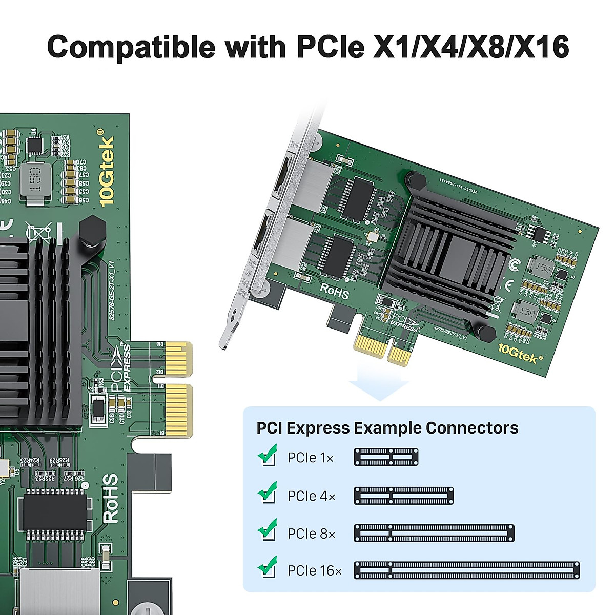 10/100/1000Mbps Gigabit Ethernet Network Interface Card (NIC) Dual Copper RJ45 Ports, with Intel 82576 Chip, Equivalent to Intel E1G42ET, PCIE 2.0 X1, Support Windows/Windows Server/Linux/VMware ESX