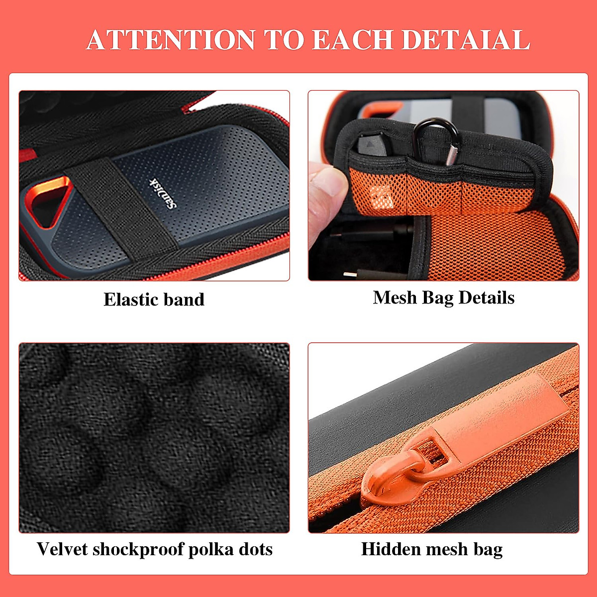 Leayjeen Hard Drive Case Compatible with Sandra Ultimate Portable Solid State Drive SSD SDSSDE30/61/81 500GB 1TB 2TB 4TB Protective Storage Case (Case Only)