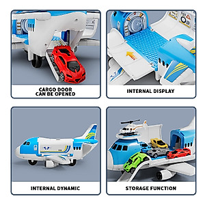 LOVE LIFE Airplane Toy Set Transport Cargo Plane Play Toy Gift for 3 4 5 6 Years Old Boys Girls Kids,Aircraft Vehicle Toys with 5 Mini Cars,Helicopter and Construction Worker