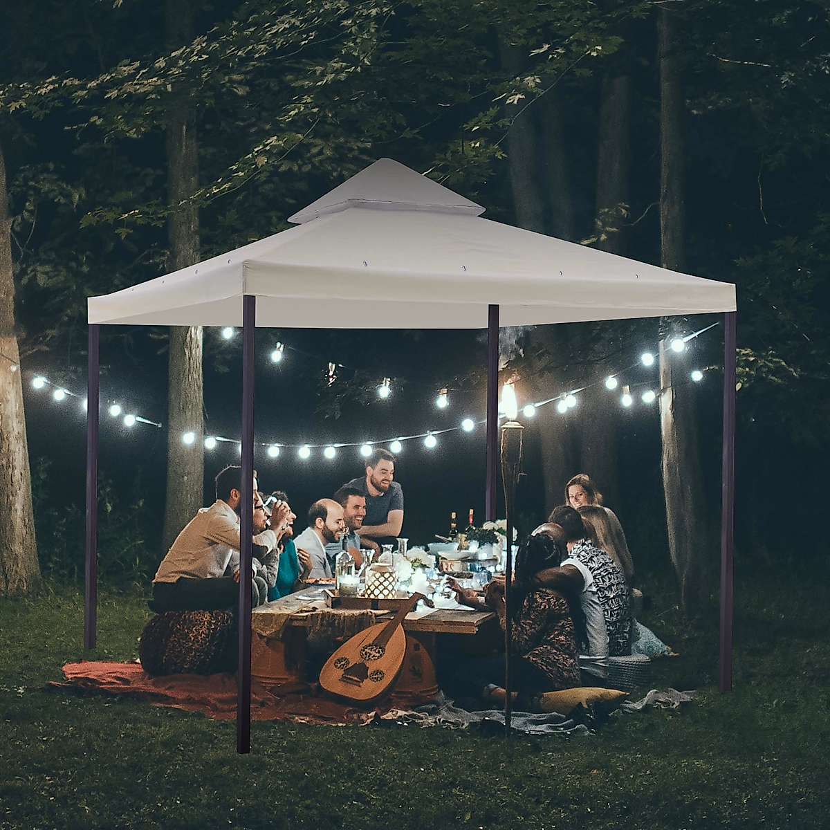 Yescom 10x10Ft UV30+ Gazebo Replacement Top for 2 Tier Outdoor Canopy Cover Patio Backyard Party Deck Ivory