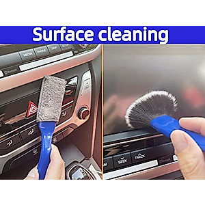 EVIISO 4 pcs Car Brushes for Detailing Interior,Double-Ended Brush and Cleaning Cloth,car Detail Crevice Care Removal Cleaning,Keyboard Cleaning Brush (Blue)