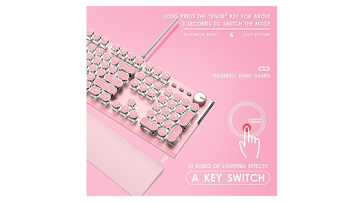 LIOURFE Pink Retro Typewriter Keyboard - Vintage Design