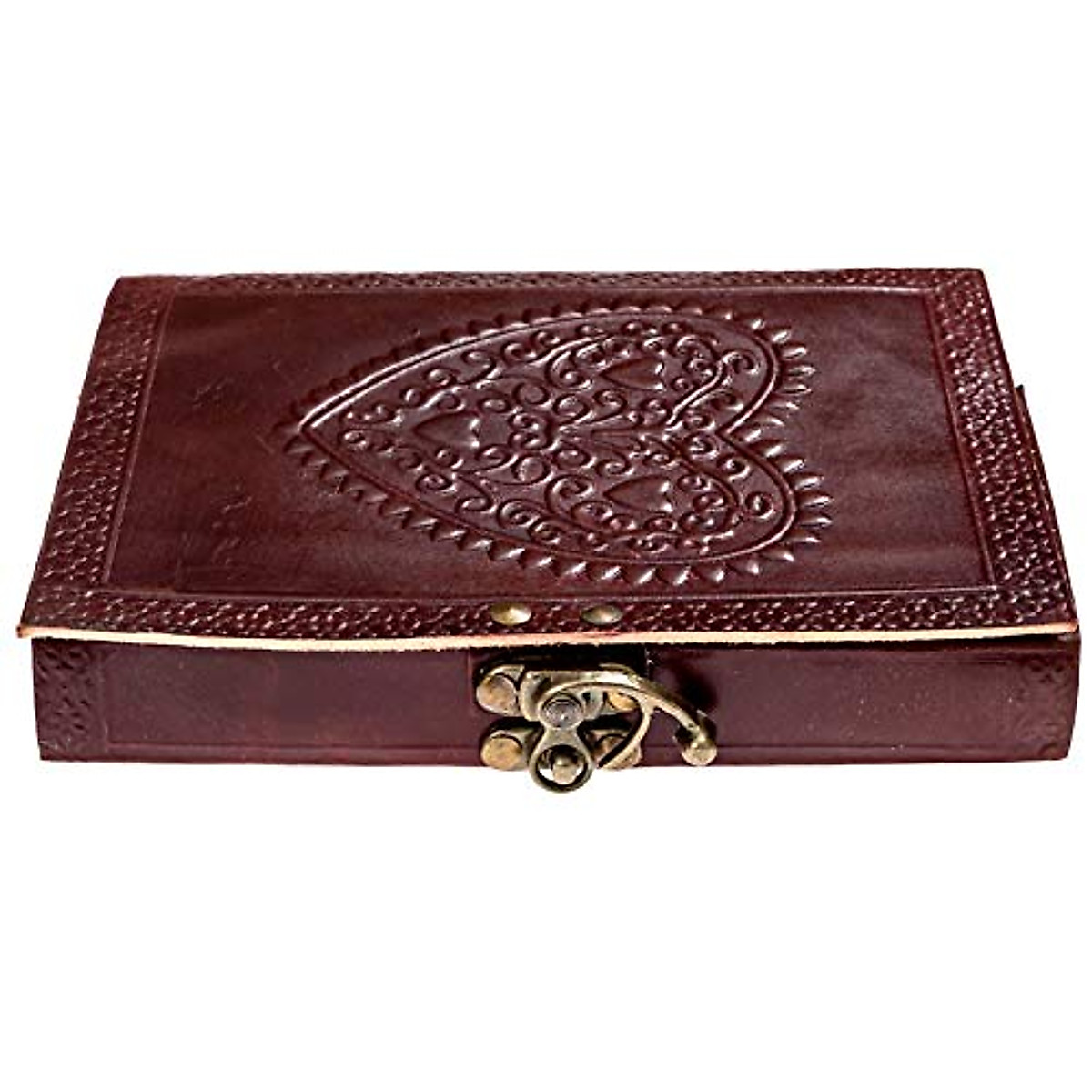 Leather Journal for Women - Unlined 5x7 Notebook for Writing with Lock – Cute Small Travel Journals with Embossed Heart Cover for Daily Drawing, Journaling – Valentines Wedding Gifts for Womens