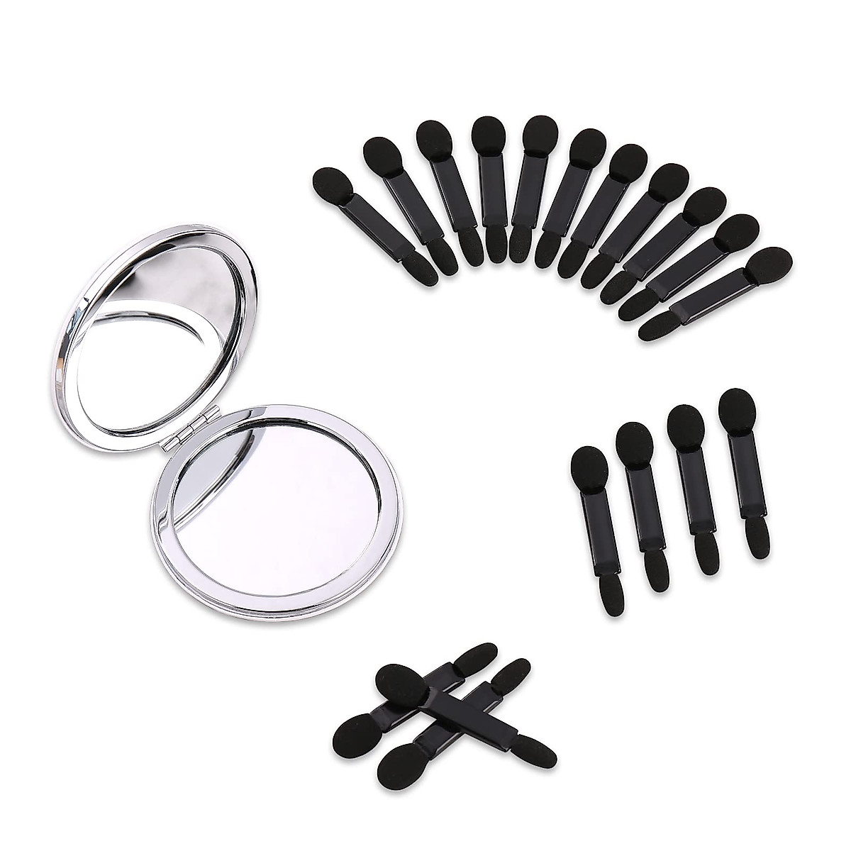 Deksias 2X Times Mirror in Pocket Magnify Round 2 Side Make up Compact Pu Folding Collapsible Mirrors with Extra 20PCS Eyeshadow Sponge Brush