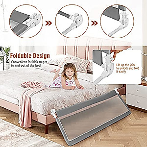 HONEY JOY Bed Rail for Toddlers, 71-in Extra Long, Portable Safety Bed Guardrail w/Double Safety Child Lock, Foldable Baby Bed Rail Guard, Fit King & Queen Full Twin Size Bed Mattress(Gray, Pack 2)