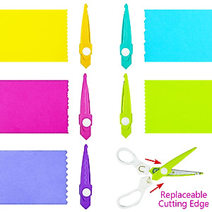 BINWISH Decorative Paper Edge Scissors, Craft Scissors Wavy Edge, 5 Pairs Zig Zag Edges with 1 Pair of Switchable Handles, Great for DIY Paper Cutting, Scrapbooking, Paper Quilling and Kids Crafts