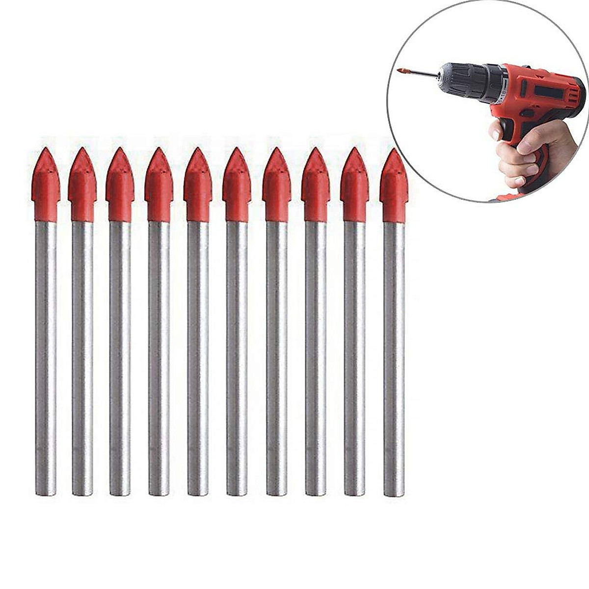10 PCS Glass and Tile Drilling Tool with Tungsten Carbide 6 mm, Drill Bit Set for Glass Tile Ceramic Mirror Porcelain Marble