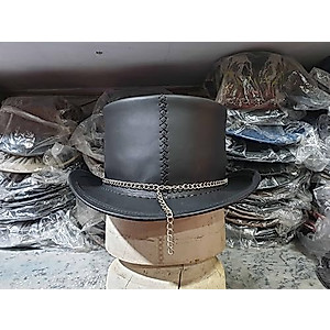 Steampunk Clock Gear Leather Top Hat (Leather, Small)