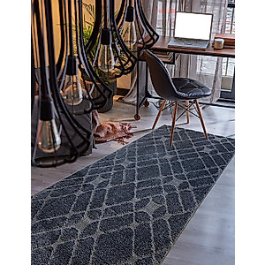 Custom Size Hallway Runner Rug Trellis Grey Color 31 inch Wide Select Your Length Non-Slip (Skid Resistance) Rubber Backing 8 feet x 31 inch (Color Options Available)