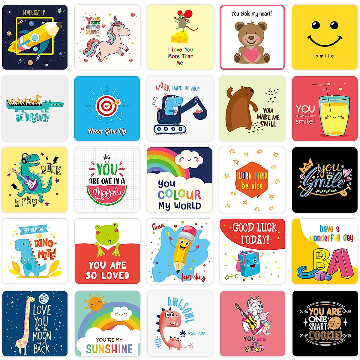 Fantasyon Lunch Box Notes for Kids, 60 Pcs Cute Positive Affirmation Lunch Box Cards for Kindergarten Kids, Inspirational and Motivational Love Lunchbox Notes for Boys Girls